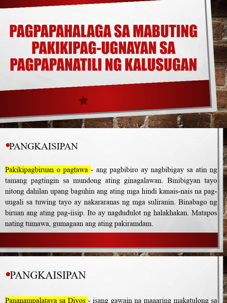 Pagpapahalaga Sa Mabuting Pakikipag Ugnayan Sa Pagpapanatili NG ...