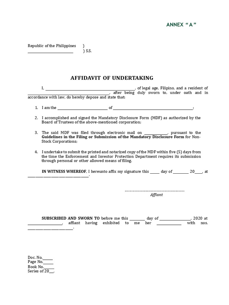 SEC Affidavit of Undertaking | PDF