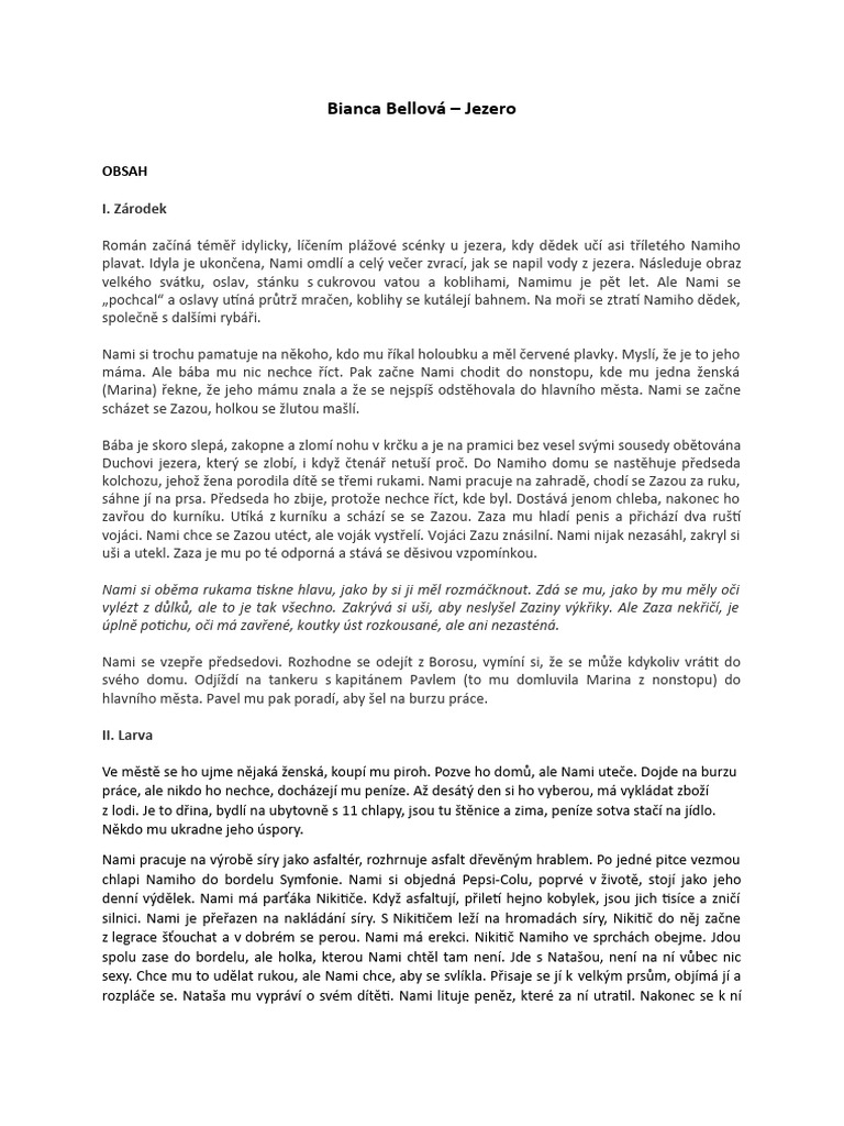 Bianca Bellova - Jezero Obsah | PDF