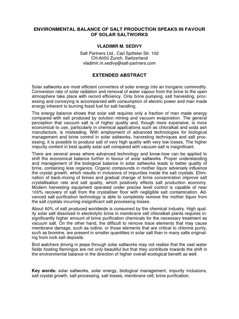 Environmental Balance of Salt Production Speaks in Favour of Solar Salt ...