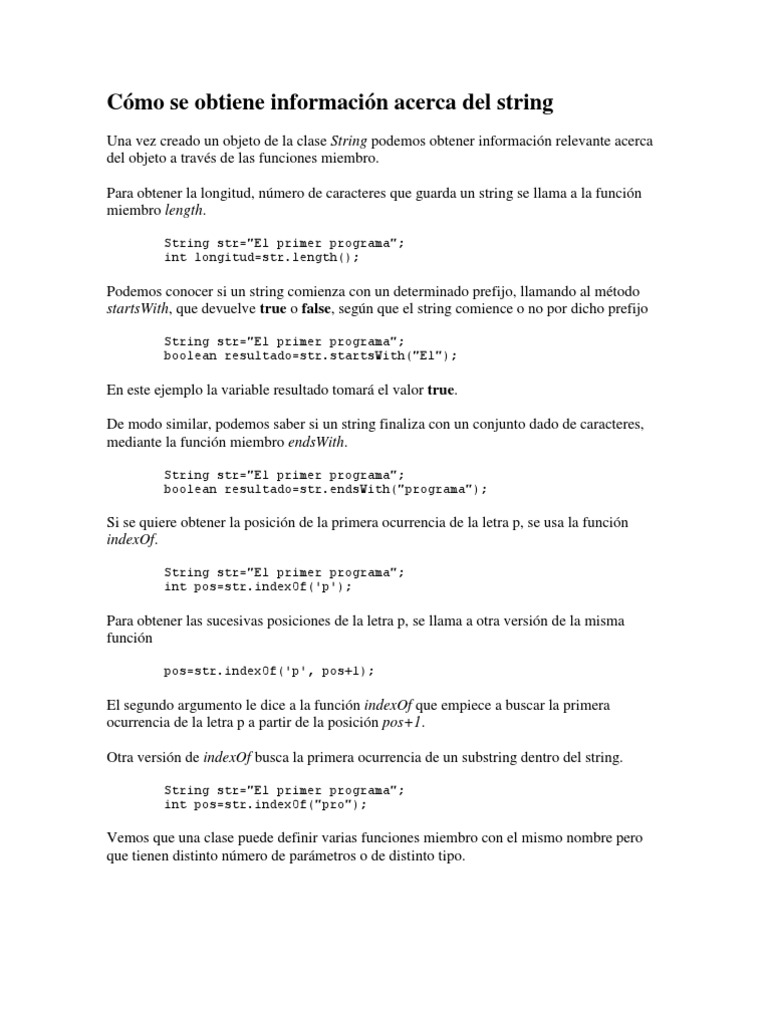 Funcioens de String | PDF | Calendario | Java (lenguaje de programación)