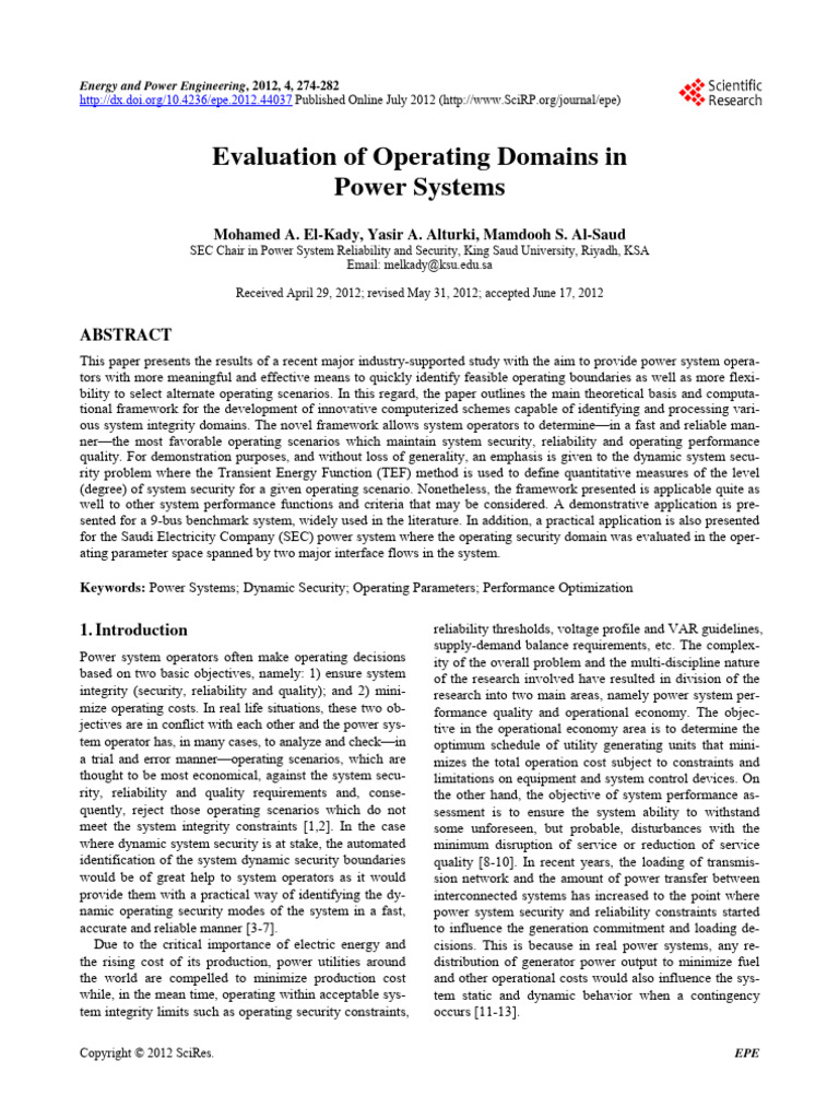 Evaluation of Operating Domains in Power Systems | PDF | System | Reliability Engineering