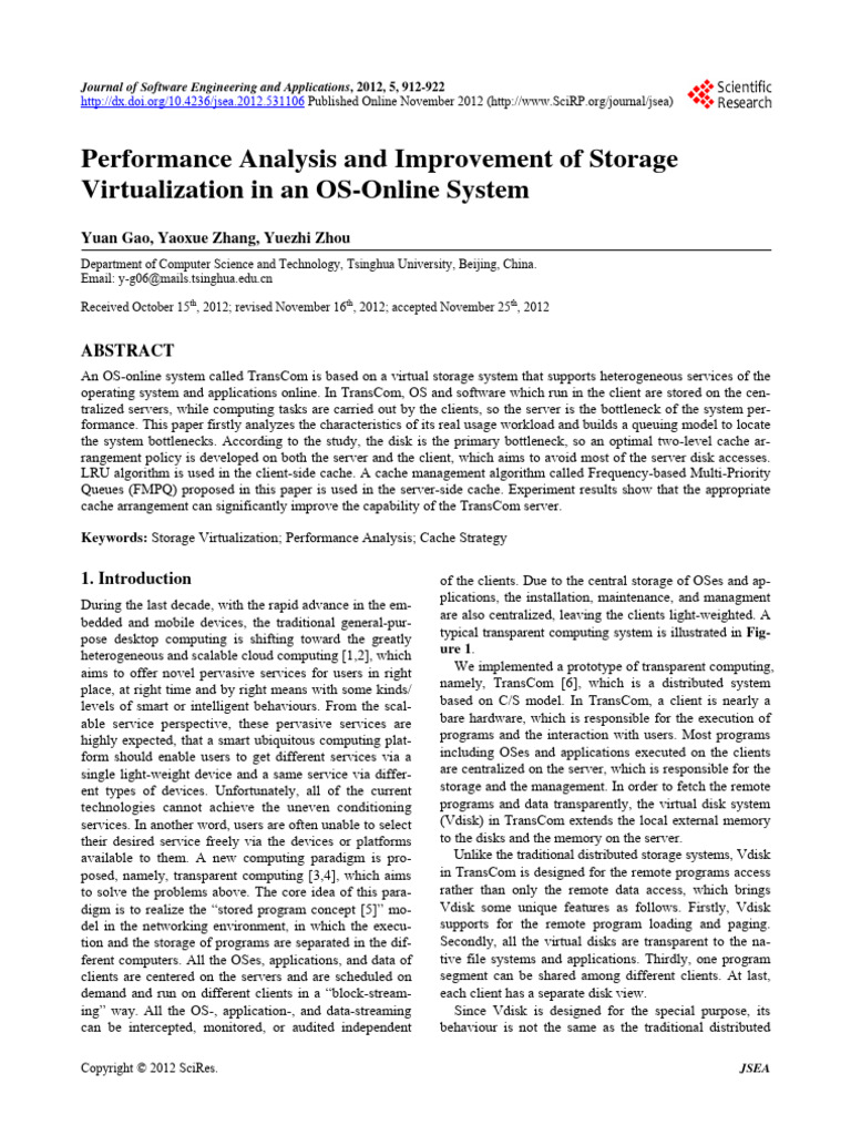 Performance Analysis And Improvement Of Storage Virtualization In An Os Online System Pdf