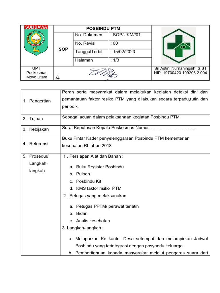 Fixx SOP POSBINDU PTM | PDF