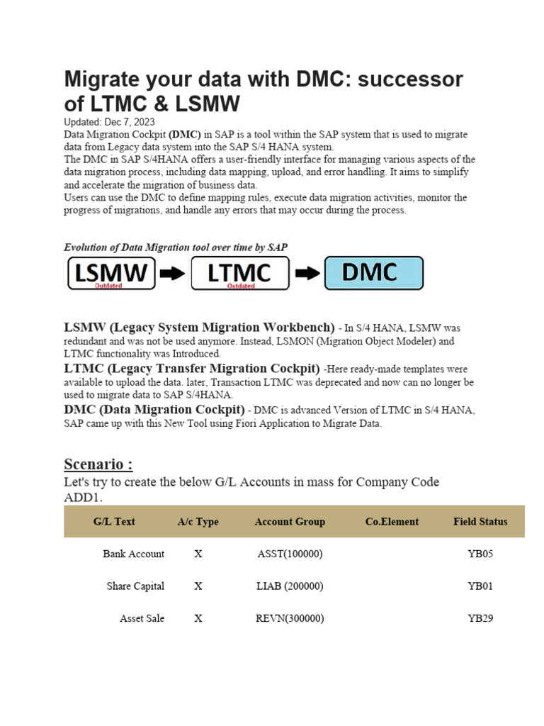 Migrate Your Data With DMC: Successor of LTMC & LSMW: Scenario | PDF ...