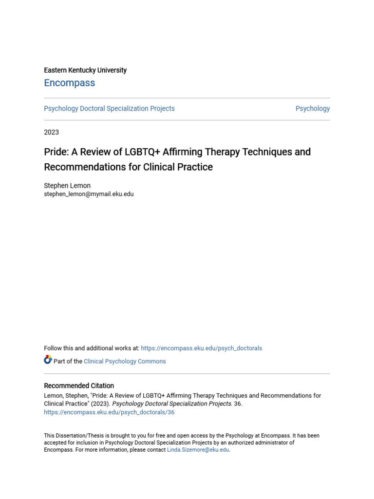 Pride - A Review of LGBTQ Affirming Therapy Techniques and Recomm | PDF ...