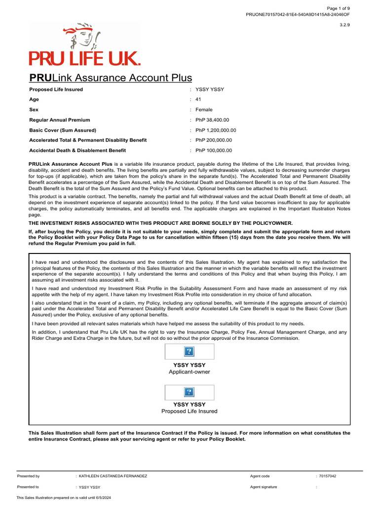 Ms Yssy Yssy Paa Plus Quotation | PDF | Life Insurance | Insurance