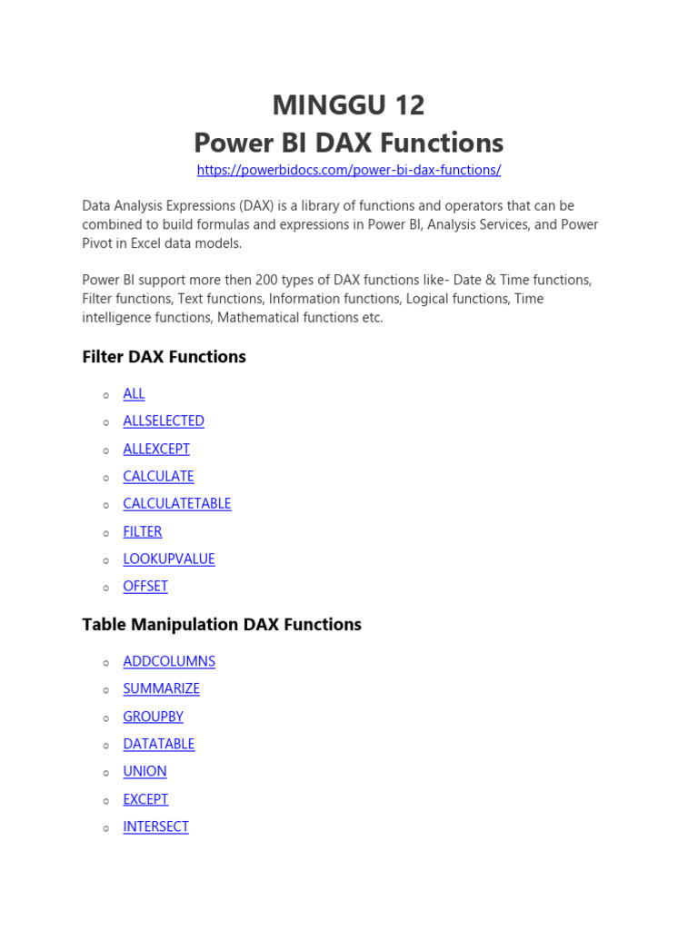 MINGGU 12-Power BI DAX Functions | PDF | Computers | Technology & Engineering