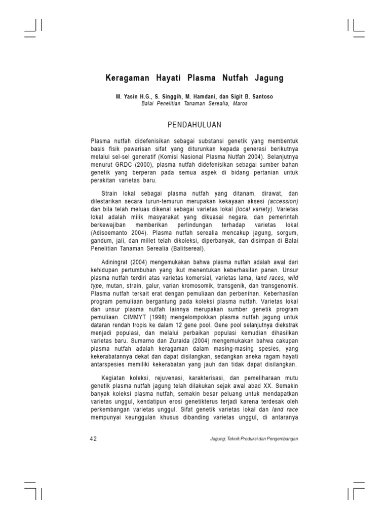 Keragaman Plasma Nutfah Jagung Indonesia | PDF
