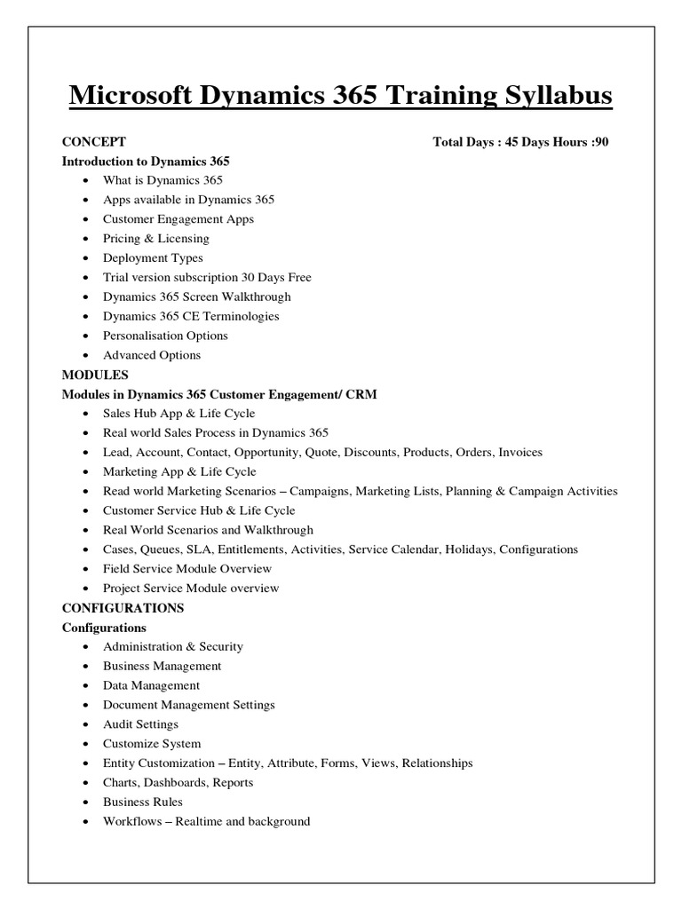 Dynamics 365 Training Syllabus Overview | PDF