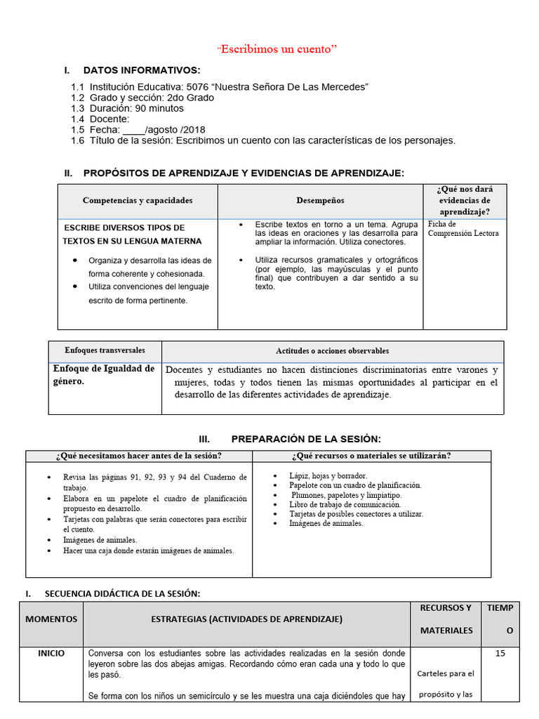 Sesion 4 Escribimos Un Cuento | PDF | Aprendizaje | Comprensión lectora