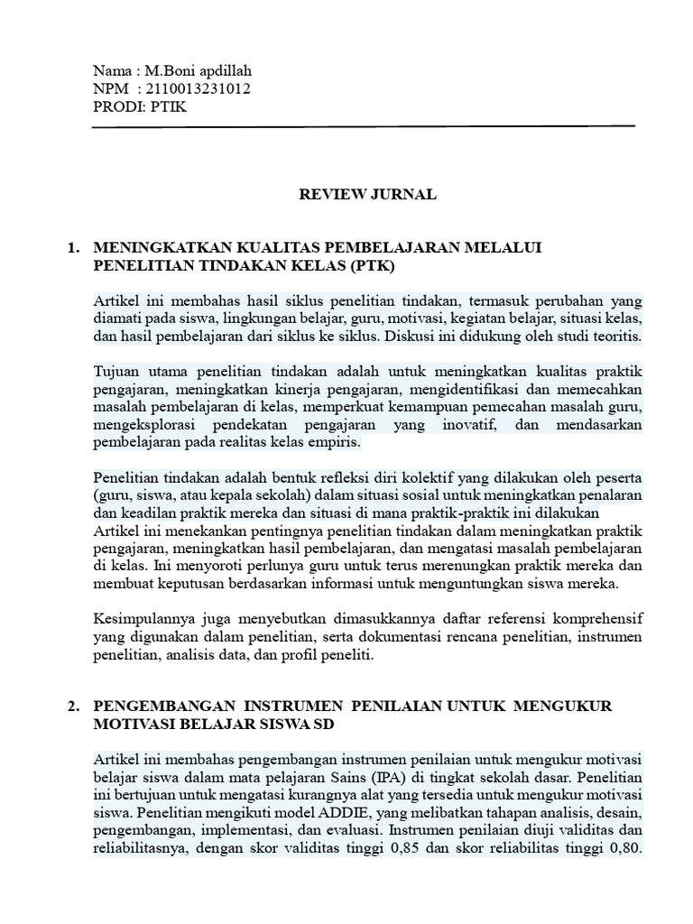 REVIEW JURNAL MK Metodologi Penelitian (M.boni Apdillah) | PDF