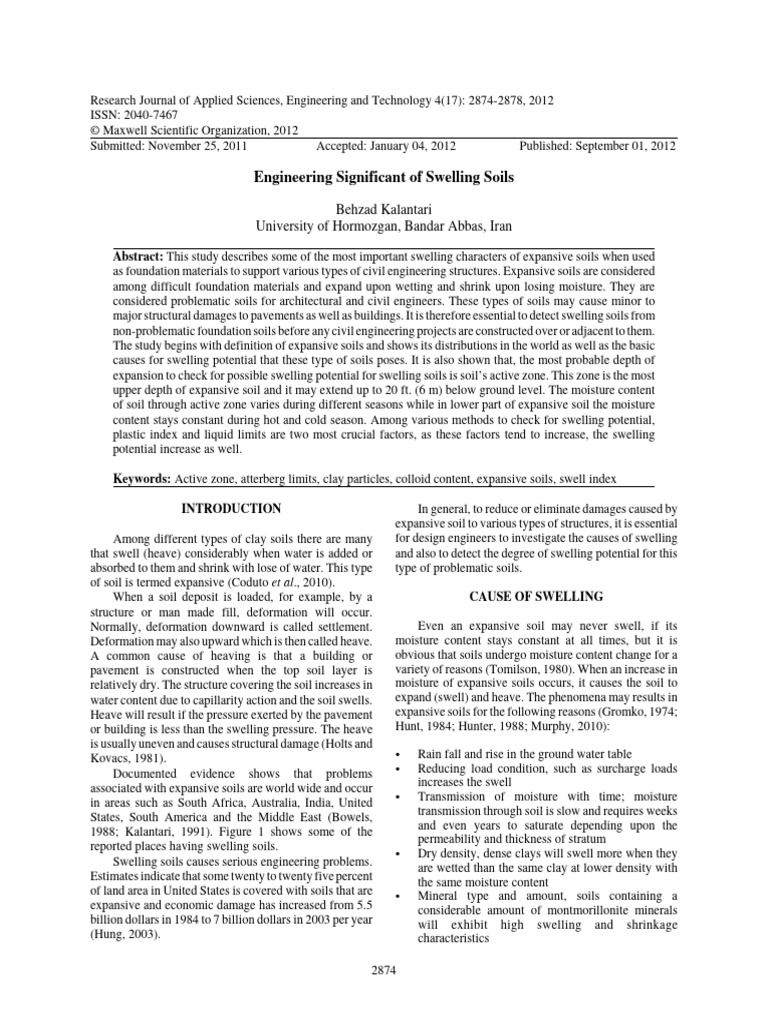 Engineering Significant of Swelling Soils: Behzad Kalantari University ...