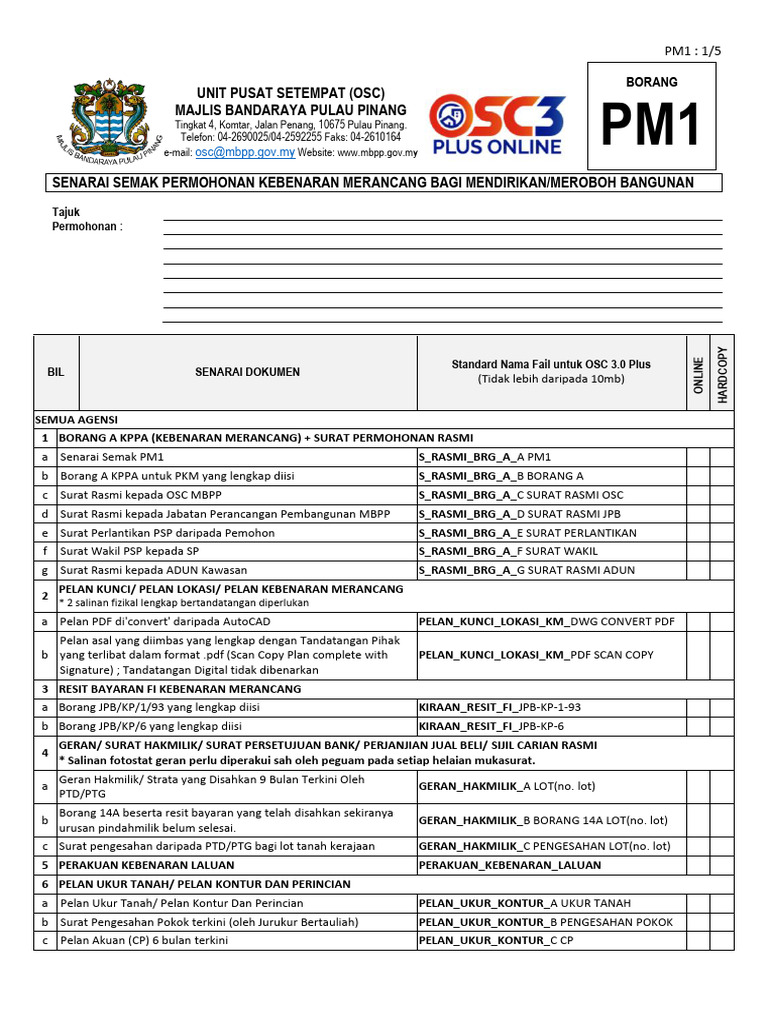 pm1 - Senarai Semak Permohonan Kebenaran Merancang Bagi Mendirikanmeroboh Bangunan1 | PDF