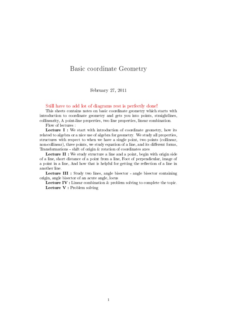 Basic Coordinate Geometry Lecture Pdf Line Geometry Coordinate