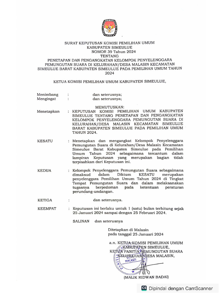 SK KPPS Malasin | PDF