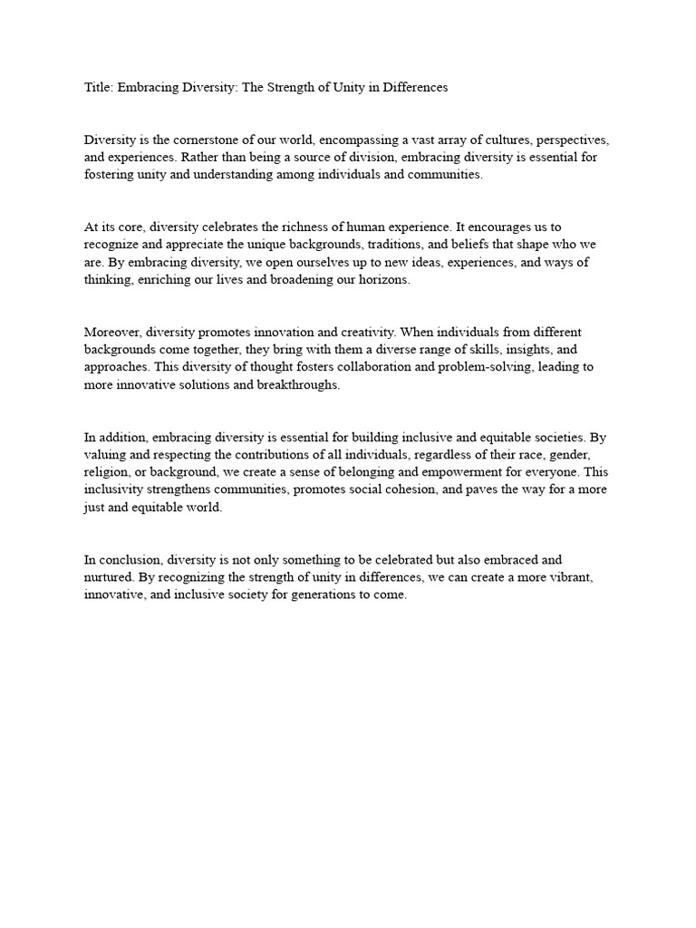 The Strength of Unity in Differences | PDF | Science & Mathematics ...