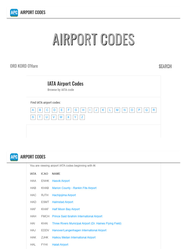 IATA Airport Codes - Browse Airports by IATA Code - H | PDF | Aviation ...