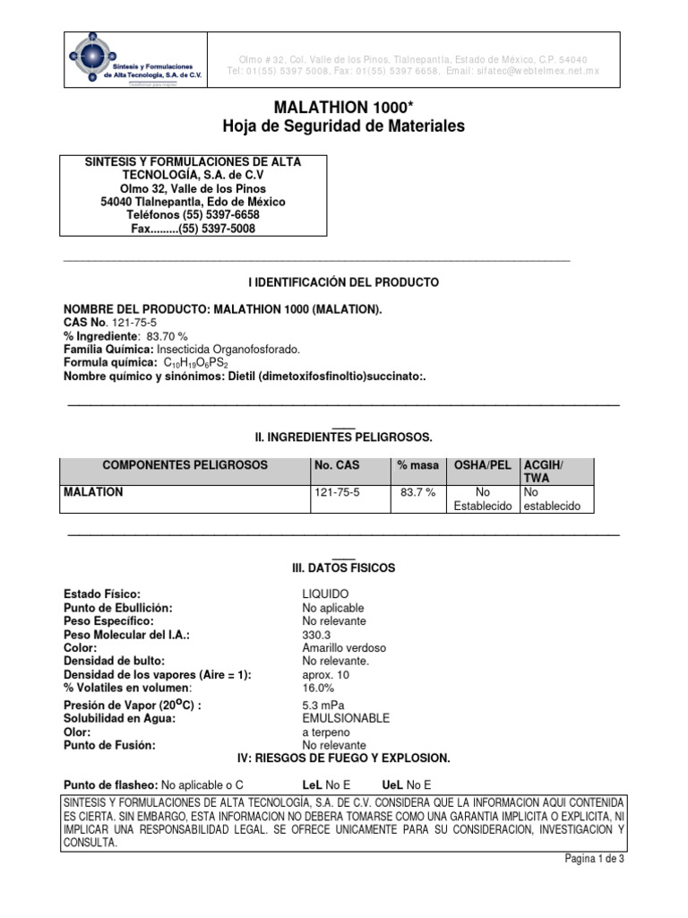 Malathion 1000 Ce | PDF | Pesticida