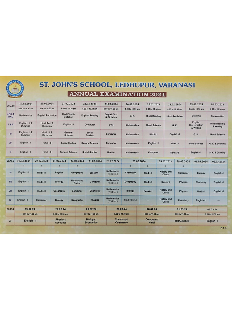 Annual Time Table 2023-2024 | PDF