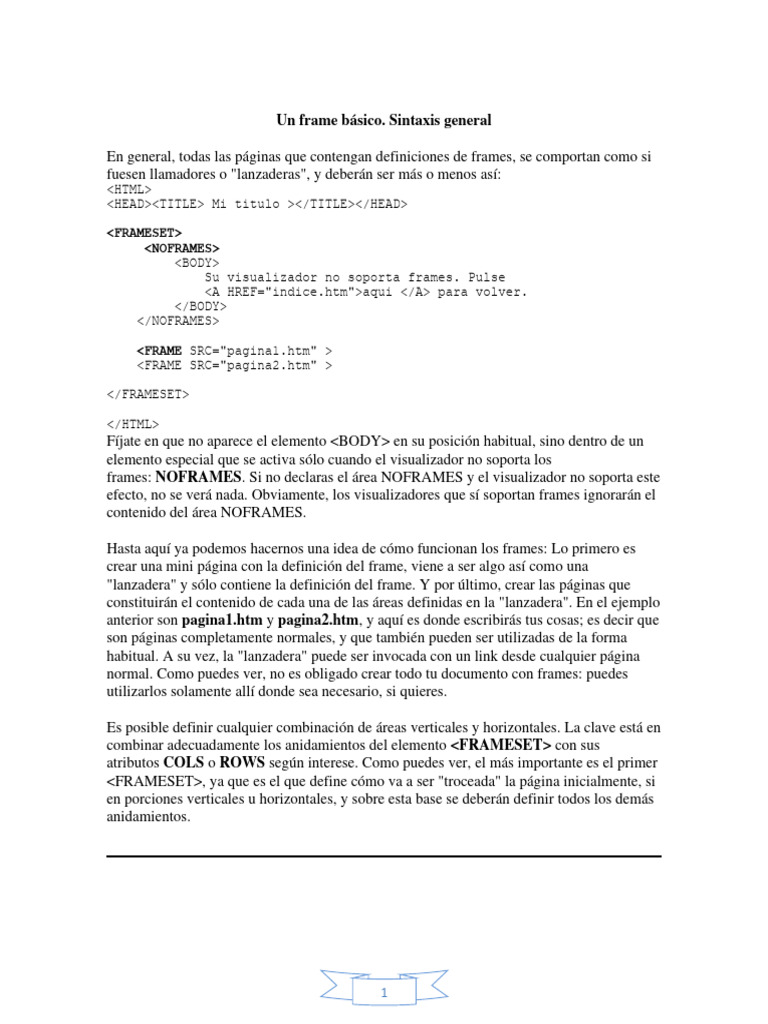MARCOS EN HTML O LOS Tipos-de-frames DW 2024 (1) | Descargar gratis PDF ...