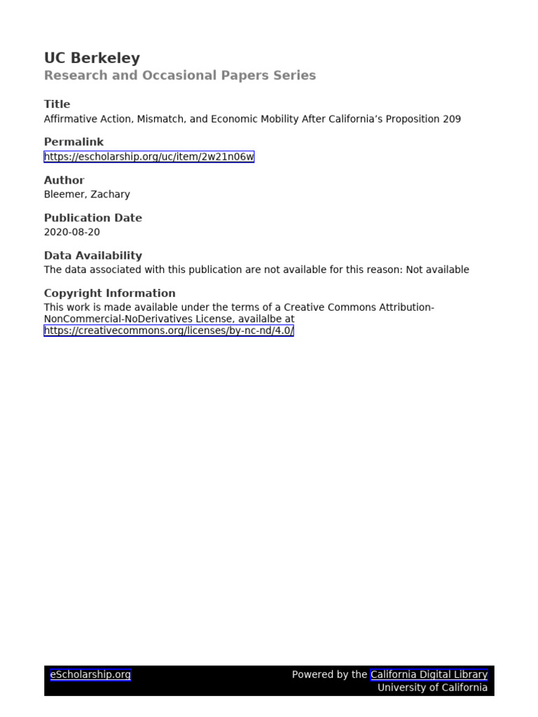 Affirmative Action, Mismatch, and Economic Mobility After California's ...