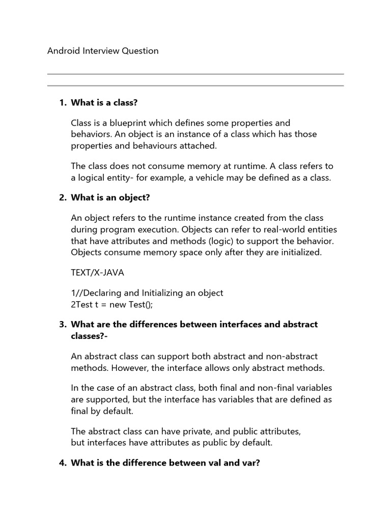 Android Interview Question Pdf Constructor Object Oriented Programming Programming