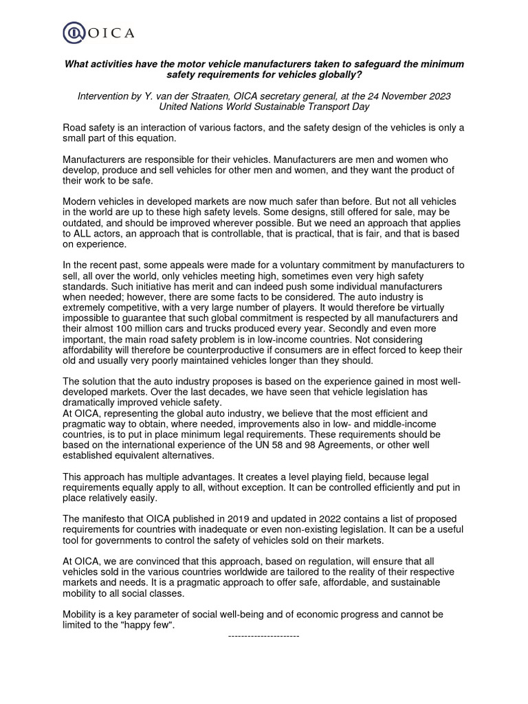 OICA Intervention at United Nations World Sustainable Transport Day ... OICA Intervention at United Nations World Sustainable Transport Day ...