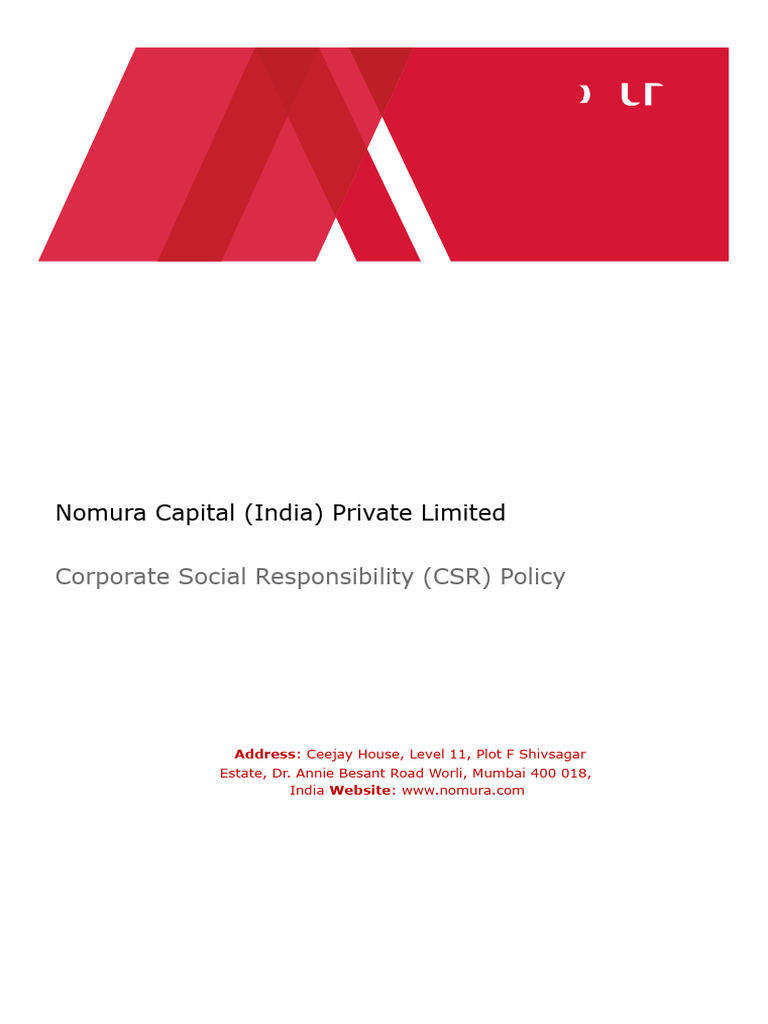 Nomura Capital (India) Private Limited Corporate Social Responsibility ...