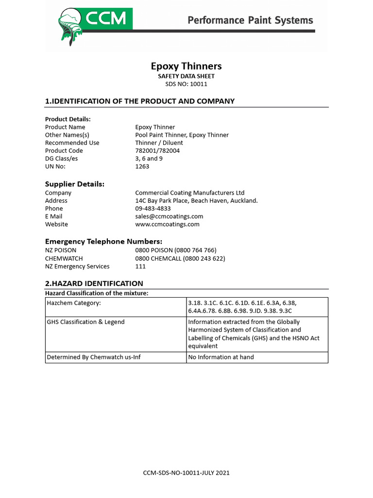 Thinner SDS | PDF | Dangerous Goods | Toxicity