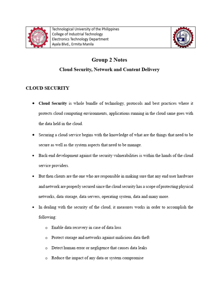 Group2 - Notes - Cloud Security - Network and Content Delivery | PDF ...