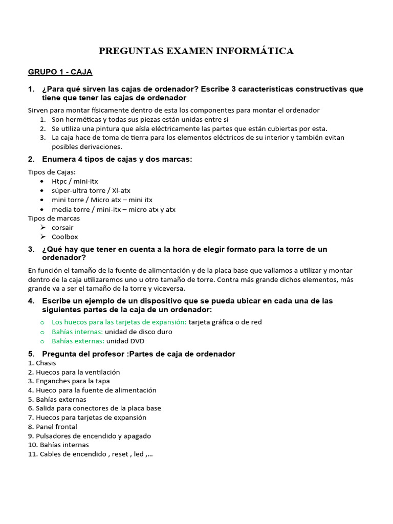 PREGUNTAS_INFORMATICA | PDF | Caché (Computación) | Hardware de la computadora