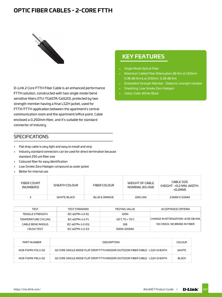 Optic Fiber Cables - 2-Core FTTH: Key Features | PDF | Optical Fiber ...