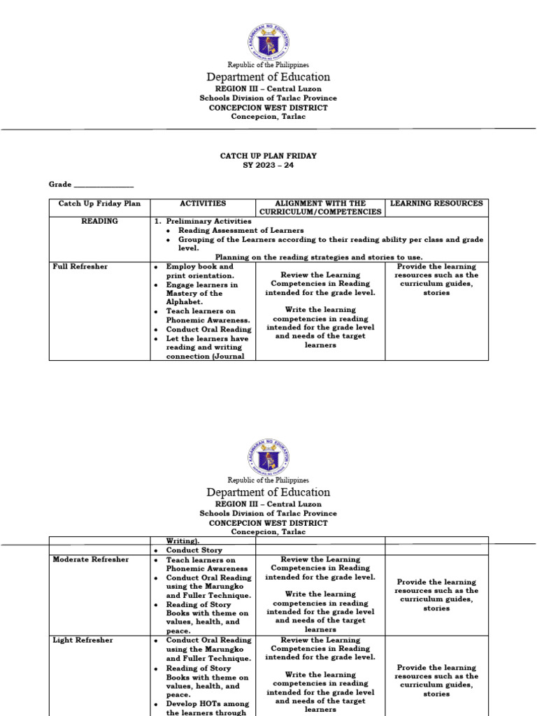 CATCH UP Friday Plan | PDF | Learning | Cognition CATCH UP Friday Plan | PDF | Learning | Cognition