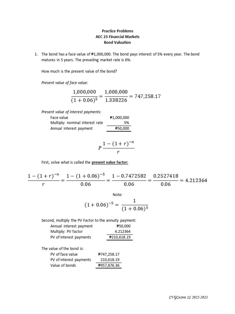 Bond Valuation Practice Solution | PDF | Present Value | Bonds (Finance)