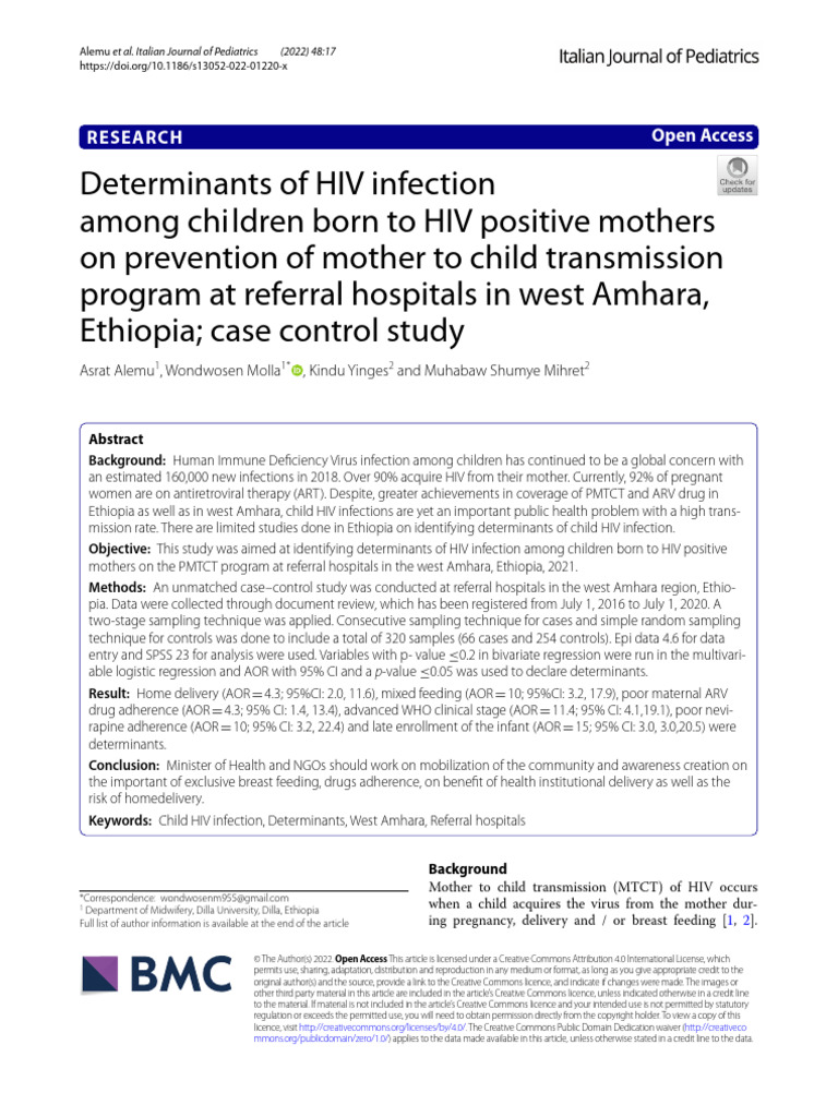 1. Determinants of HIV Infection Among Children Born to HIV Positive Mothers on Prevention of ...