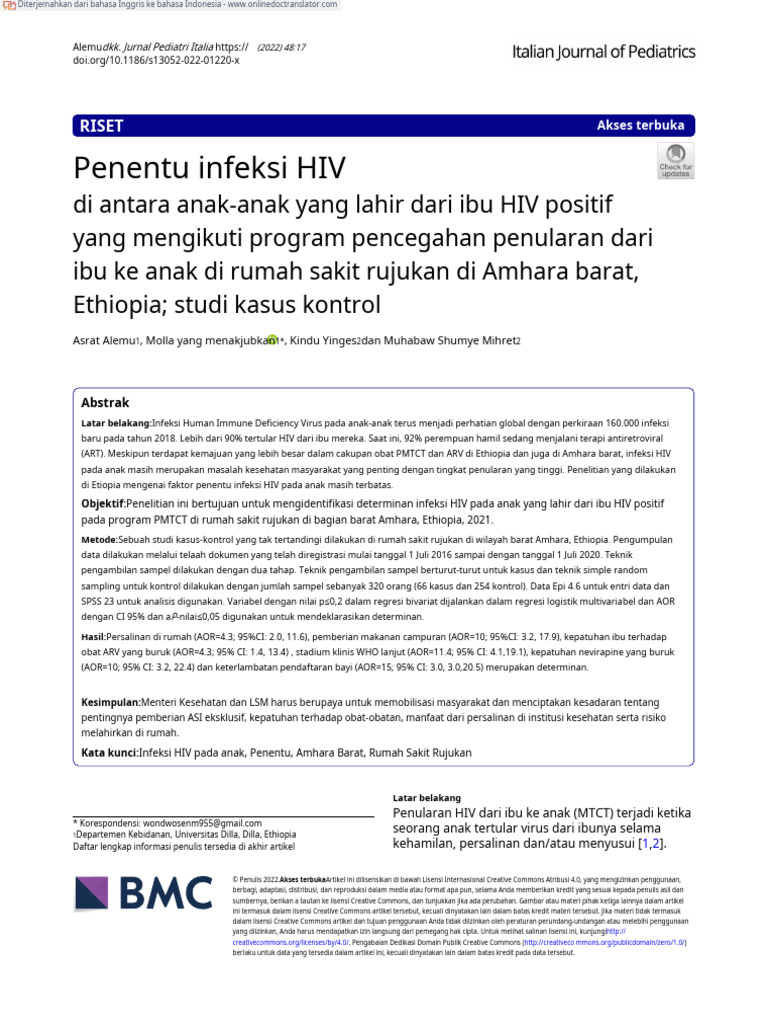 Penentu Infeksi HIV Di Antara Anak-Anak Yang Lahir Dari Ibu HIV Positif ...
