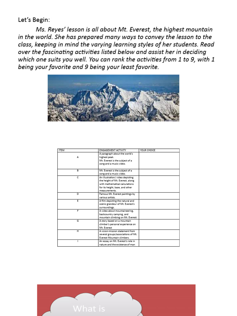 Center Based Learning and Multiple Intelligence | PDF | Mount Everest ...