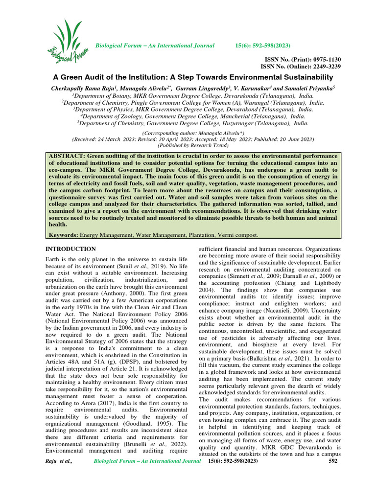 A Green Audit of The Institution A Step Towards Environmental ...