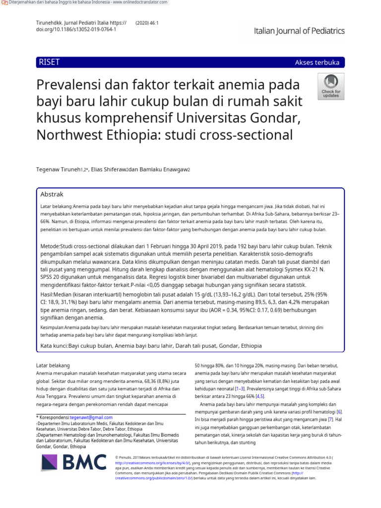 Prevelensi Dan Faktor Terkait Anemia Pada Bayi Baru Lahir Cukup Bulan ...