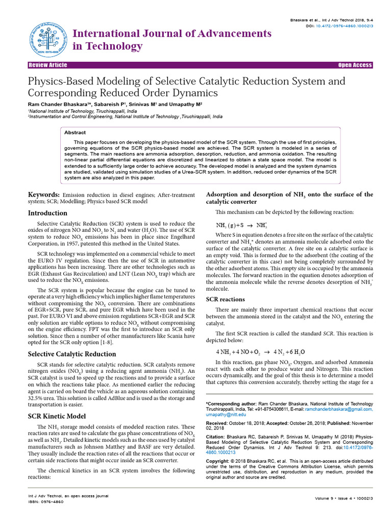 Physicsbased Modeling of Selective Catalytic Reduction System and ...