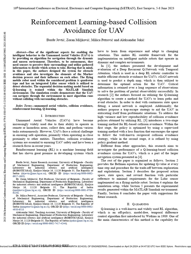 Reinforcement Learning-Based Collision Avoidance For UAV | PDF | Unmanned Aerial Vehicle | Robotics