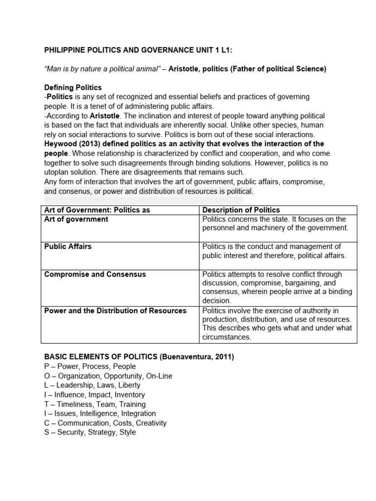 PHILIPPINE POLITICS AND GOVERNANCE UNIT 1 L1 | PDF | Governance ...