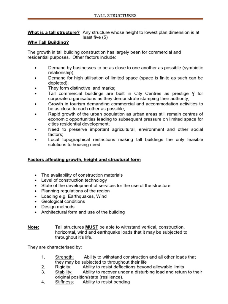 Tall Structures - Lesson 1 - 05-03-2024 | PDF | Bending | Civil Engineering