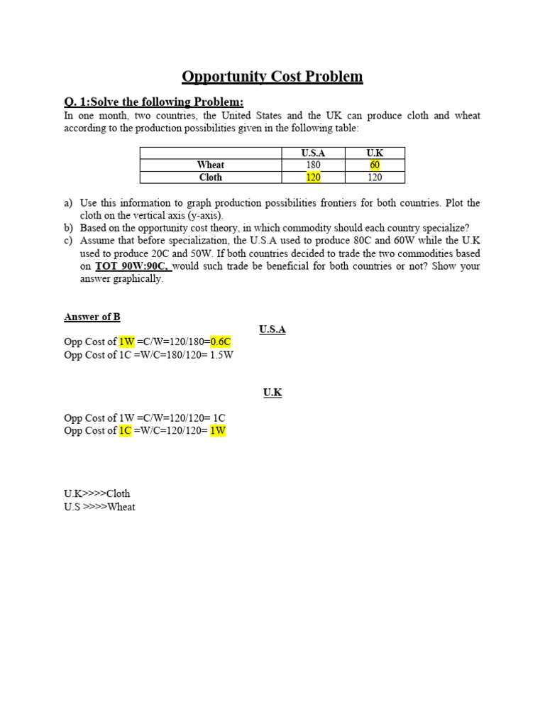Opportunity Cost Analysis: US vs UK Production | PDF | Comparative ...