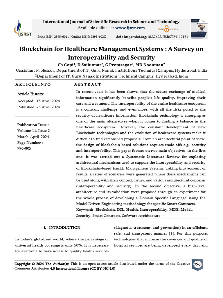 Blockchain For Healthcare Management Systems A Sur | PDF | Public Key Cryptography | Electronic ...