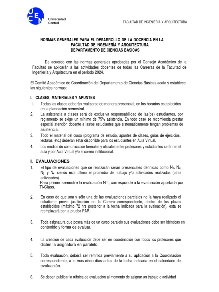 Reglas o Normas de Ciencias Básicas 2024 | PDF