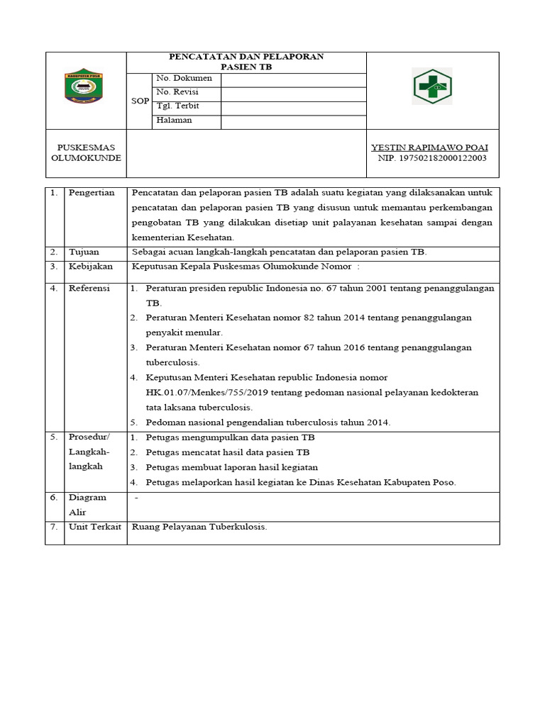 Sop Pencatatan Dan Pelaporan Pasien TB | PDF