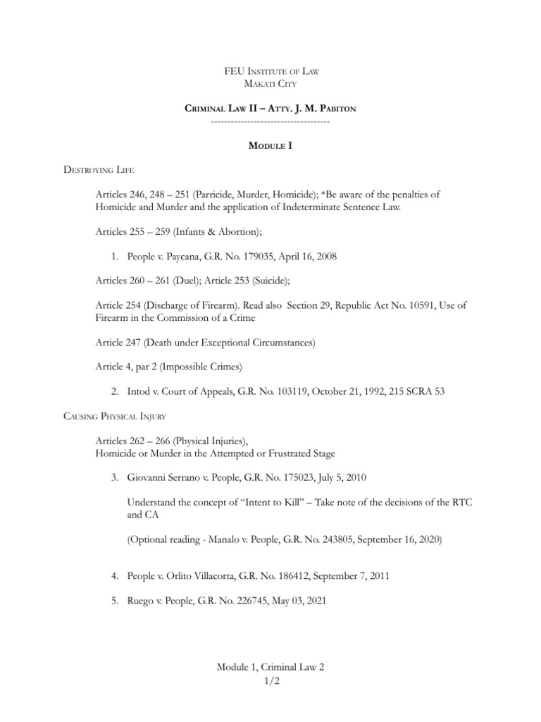 Module 1 - Crim 2 - Destroy Life and Threatening | PDF | Murder ...