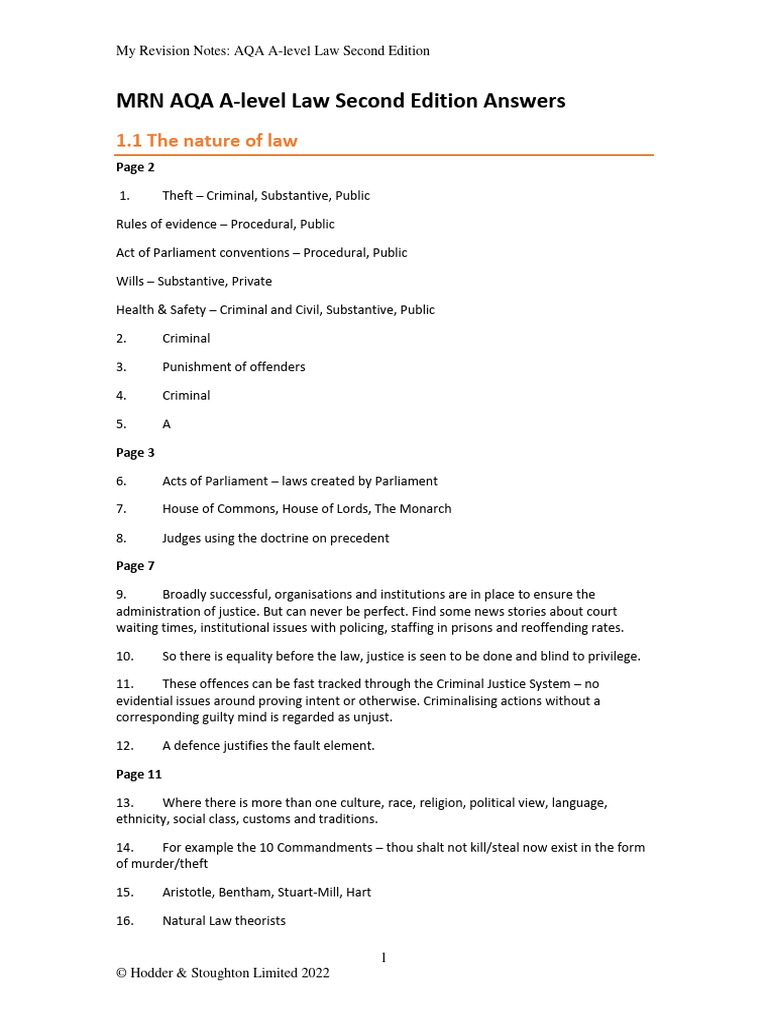 AQA A-level Law Revision Notes | PDF | Robbery | Tort